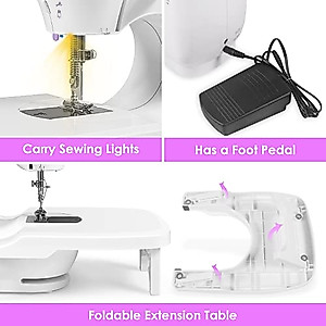 Sewing Machine, Portable Machine with Built-in Stitches, 2-Speed Mini Extension Table, Suitable for Beginners, Best Gift Kids Women Household Space Saver Safe Kit
