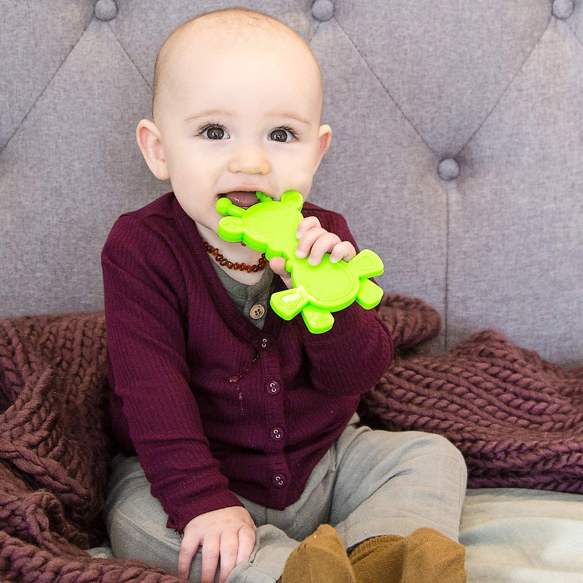 Baby Teething Toy Extraordinaire - Little Bambam Giraffe Teether Toys by Bambeado. Toy for Natural Teething Comfort and for Sore Gums - Christmas Gift for Baby Through to Infant - Lime
