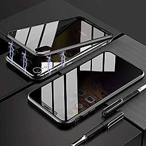Privacy Magnetic Case for iPhone 11, Anti Peeping Clear Double Sided Tempered Glass [Magnet Absorption Metal Bumper Frame] Thin 360 Full Protective Phone Case for iPhone 11 6.1'' Black