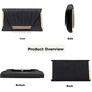 KAKKOII Women Evening Bags, Clutch Purses, Crossbody Bag, Envelope Handbags, Formal Wedding Party Prom Purse (Black)