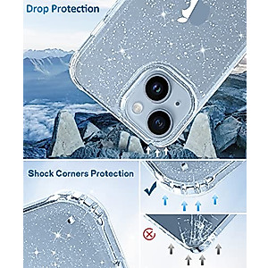 MIODIK iPhone 14 Plus Case with Screen Protector + Camera Lens Protector, [Non-Yellowing] Clear Glitter Protective Shockproof Phone Case for Women Girls, 6.7 Inch - Sparkle Clear