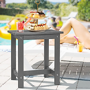 Y&M Outdoor Side Table, HIPS Adirondack Small Single Table, Waterproof Square Outside Table, Balcony Modern End Tables for Patio, Pool, Beach, Porch, Deck, Indoor or Outdoor Use (Dark Grey, 2 Pack)