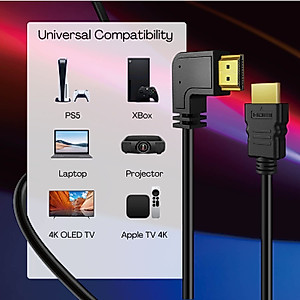 TNP HDMI Cable Left Angle 90 Degree (15FT) - High Speed HDMI 2.0 Cord, Supports UHD 4K 60hz 2K 2160p Full HD 1080p Quad HD 1440p 3D ARC/eARC Ethernet for Xbox One X/S PS4 Pro/Slim & Apple TV 4K