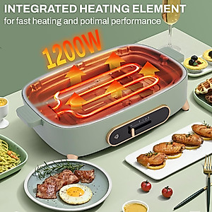 SUSTEAS 2 in 1 Electric HotPot with Removable Grill Pan, Non-Stick Skillet & 4L Shabu Shabu Pot,1200W with Slide Power Control for Frying,Grilling,Outdoor Camping BBQ, Family & Friend Gathering Party