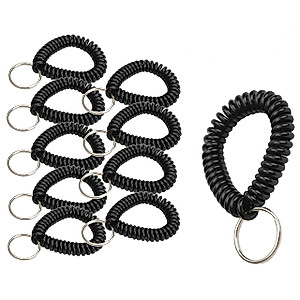 Lucky Line 2” Spiral Wrist Coil with Steel Key Ring, Multi-Color Flexible Wrist Band Key Chain Bracelet, Stretches to 12”, Black, 10 PK (41020)