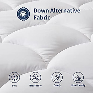 Full Size Mattress Pad,Soft Quilted Fitted Mattress Pad Cover, Plush Soft Pillowtop Mattress Topper with Elastic Overfilled Down Alternative Filling(8-21”Deep Pocket)