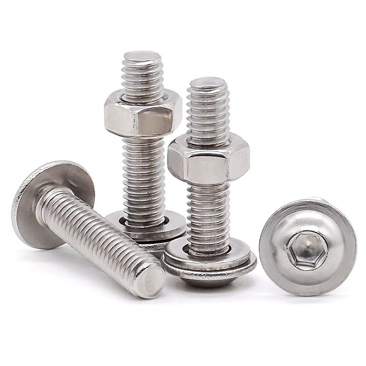 Glvaner (30 Sets) M5-0.8 x 20mm Flanged Washer Button Head Socket Cap Screws & Hex Nuts & Flat Washers, 18/8 Stainless Steel 304, Fully Threaded, Machine Coarse Thread, No Coating, Plain Finish