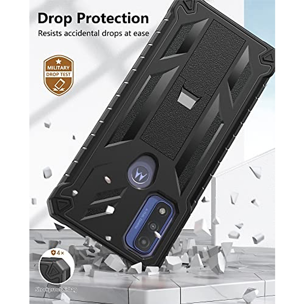 for Motorola Moto G Pure Case: Military Drop Proof Protection Rugged Protective Heavy Duty Shockproof TPU Grade Matte Textured Bumper Design Armor Phone Cover with Kickstand - Black