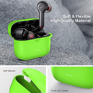 Alquar for Anker Soundcore Liberty Air 2 Case Cover, Silicone Anti-Dust/Scratchproof/Protective Skin Case for Soundcore Liberty Air 2 Wireless Earbuds with Keychain [Front LED Visible] (Green)