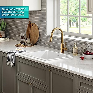 KRAUS Oletto Pull-Down Single Handle Kitchen Faucet with QuickDock Top Mount Installation Assembly in Brushed Brass, KPF-2620BB (Pack of 4)