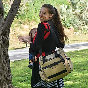 Diaper Bag Tote Neutral Beige Color Changing Mat Roomy Waterproof Stylish and Durable Mom Bag for Baby