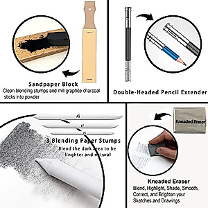 KALOUR 33 Pieces Pro Drawing Kit Sketching Pencils Set,Portable Zippered Travel Case-Charcoal Pencils, Sketch Pencils, Charcoal Stick,Sharpener,Eraser.Art Supplies for Artists Beginner Adults Teens