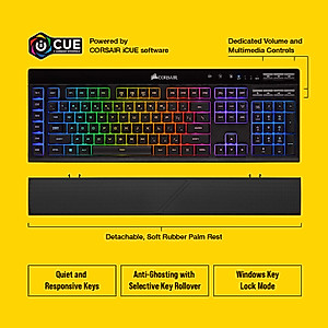 CORSAIR K57 RGB Wireless Gaming Keyboard - <1ms response time with Slipstream Wireless - Connect with USB dongle, Bluetooth or wired - Individually Backlit RGB Keys, Black