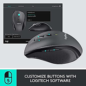 Logitech M705 Marathon Wireless Mouse, 2.4 GHz USB Unifying Receiver, 1000 DPI, 5-Programmable Buttons, 3-Year Battery, Compatible with PC, Mac, Laptop, Chromebook - Black