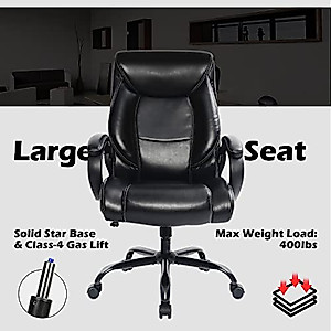 OUTFINE Heavy Duty Office Chair 400lbs Executive Office Chair Leather Desk Chair Computer Chair with Ergonomic Support Tilting Function Upholstered in Leather Blcak