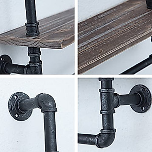 JIANZHUO Industrial Wood Bathroom Shelf Over Toilet with Towel Bar,Rustic Bathroom Shelves Floating Shelves 3 Tier,24in Pipe Shelves Pipe Shelf Towel Racks Wall Mounted,Farmhouse Pipe Shelving