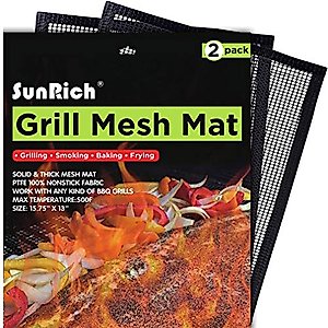 BBQ Grill Mesh Mat Barbecue Cooking Mat Non-Stick Set(2) for Outdoor Grilling Teflon Grill Mesh Sheet Liner Heavy Duty Easy to Clean for Smoker,Gas,Charcoal,Electric Grill,Oven by SUNRICH
