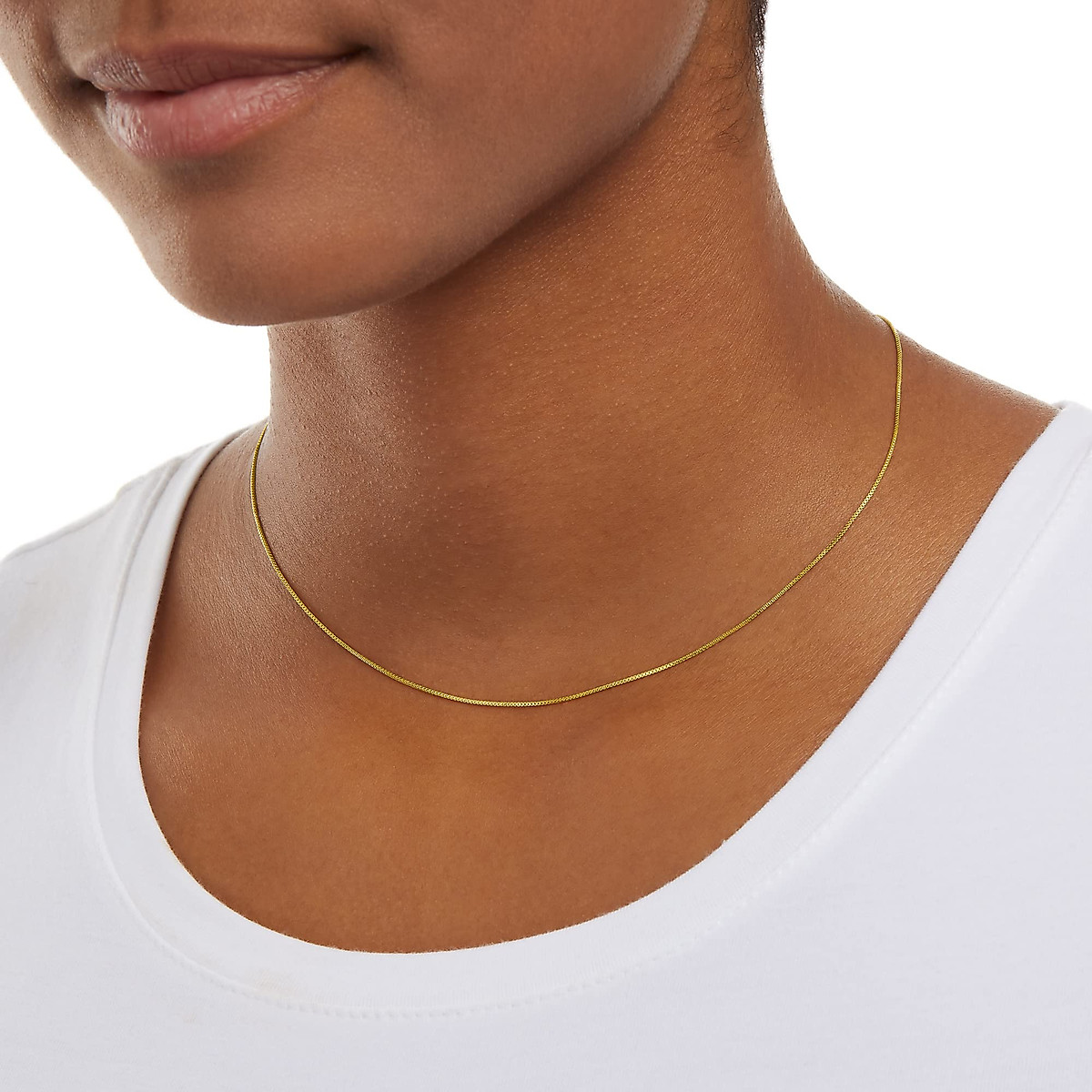 Amazon Essentials 18K Gold Over Sterling Silver Thin 0.8mm Box Chain 16", Yellow Gold (previously Amazon Collection)