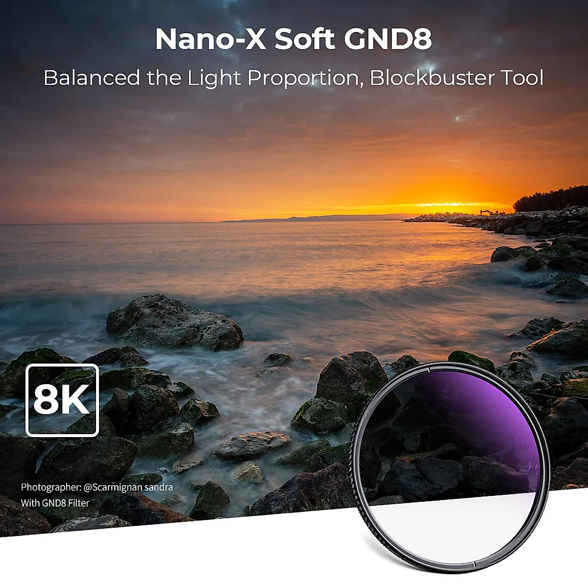 K&F Concept 77mm Soft GND8 (3 Stop) Lens Filter Soft Graduated Neutral Density Filter with 28 Multi-Layer Coatings for Camera Lens (Nano-X Series)