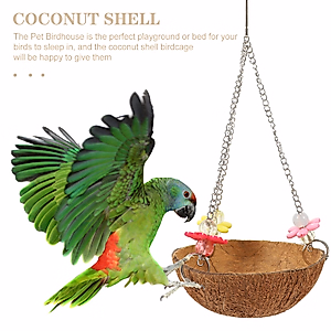 ULTECHNOVO Hammock Swing Natural Coconut Bird Hide Nest Hut House Coconut Shell Breeding Bird Nest Coconut Fiber Hanging Birdhouse Cage Habitats Decor for Pet Parrot Parakeet