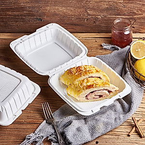 8X8" 1-Compartment 50Pack Plastic Clamshell Take Out Food Containers Heavy-Duty Togo Disposable Lunch Box With Secure Snap Hinged Lid Meal Prep for Parties Restaurants and Food Trucks Microwave Safe