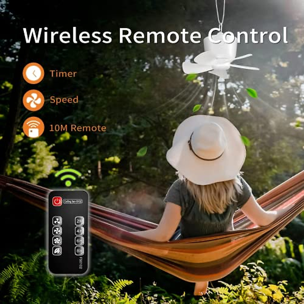 UNbeaten Portable Camping Fan for Tents with Hanging Hook, 8000mAh Battery Operated,Remote Control,Timer,4 Speeds,USB Rechargeable for Camping Outdoor