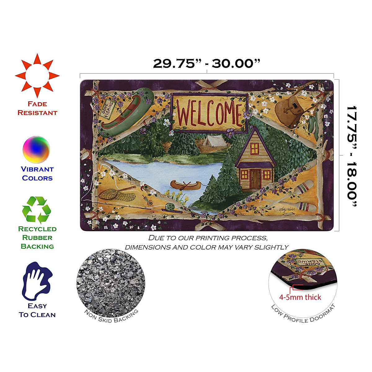Toland Home Garden 800041 Lakeside Welcome Summer Door Mat 18x30 Inch Fishing Outdoor Doormat for Entryway Indoor Entrance