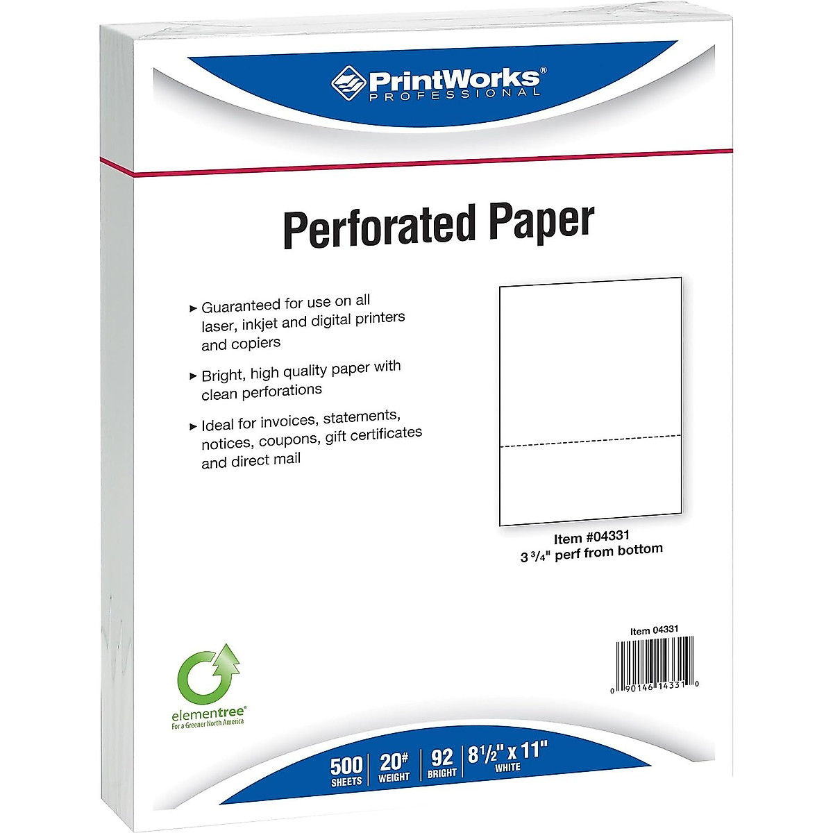 PrintWorks Professional 3 3/4" Perforated Paper, 500 Sheets, 20 lb, White (04331)