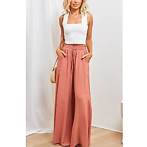 Wanzetaly Women's 2023 Fashion Casual Wide Leg Pants Elastic High Waisted Palazzo Pants with Pockets(0084-Orange-XL)