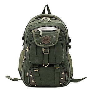KAUKKO Canvas Backpack Vintage Causal Rucksack Unisex Backpacks for Travel Camping Hiking Army Green