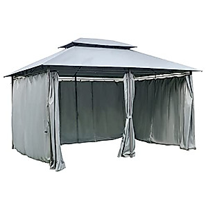 Generic 10' x 13' 2 Tier Steel Outdoor Garden Gazebo with Vented Soft Top and Removable Curtains