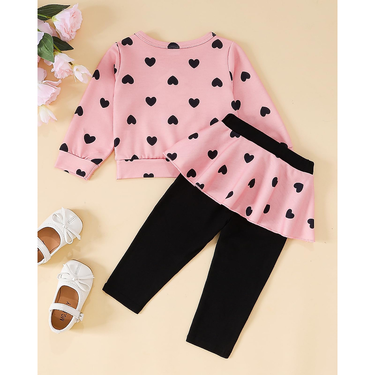 Mioglrie Baby Valentines Day Outfit Girl 2T-3T Girl Clothes Toddler Girl Clohing Pink Long Top Pant Set Fall Winter Outfits Little Girl Gift Baby Girl Stuff Toddler Clothes for 2-3 Years Old Girl