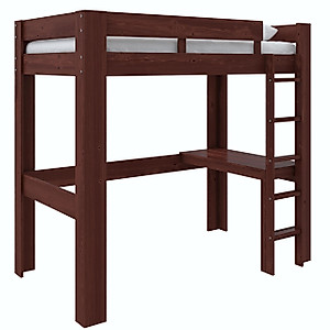 DHP Jaymee Kids Wood Loft Bed with Desk, Twin, Nutmeg