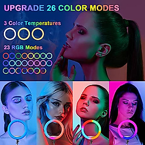 RGB Ring Light 18 inch with Tripod Stand (2700-7000K) for Phone Camera iPad Selfie Live Stream YouTube TikTok Video Shooting Best Lighting Atmosphere Ringlight (18 inch)