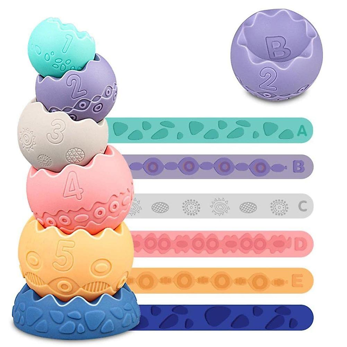 Baby Sensory Balls Teething Toys 6 9 12 18 Months Soft Building Blocks Toddlers Montessori Early Developmental Educational Fine Motor Skills Stacking Ring Infant Boys Girls Gifts One 1 2 3 Year Old