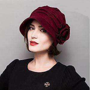 Maitose™ Women's Decorative Flowers Wool Beret Red