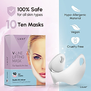 V Shaped Slimming Face Mask Double Chin Reducer V Line Lifting Mask Neck Lift Tape Face Slimmer Patch Chin Strap For Women Jawline Sculptor For Firming and Tightening Skin 5 and 10 Masks Bundle