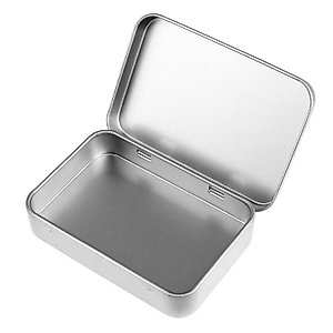 Tin Box with Lid, Small Metal Box Rectangular Hinged Lids Tin Empty Tins Box Containers Mini Cookie Tin Case Portable Metal Tins with Lids for Candies Soaps Earrings Jewelry Crafts Gifts, Silver
