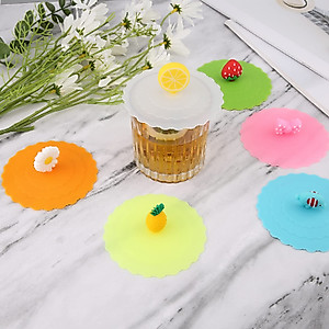 KINBOM 8pcs Silicone Cup Lids Mug Cover, Colorful Anti-Dust Silicone Mug Cover Cute Reusable Silicone Lids for Cups Mugs Beer Glasses Outdoors & Indoors (8 Styles)