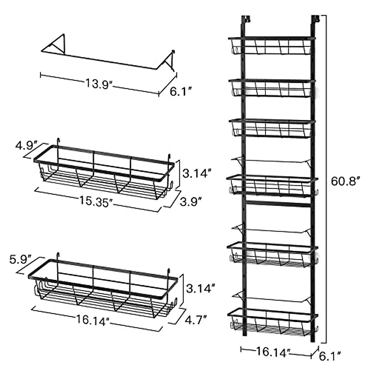 Punmoy 6-Tier Pantry Door Organization and Storage, Over the Door Hanging Storage with 6 Adjustable Shelves, Metal Kitchen Hanging Baskets Organizer for Laundry Room Bathroom