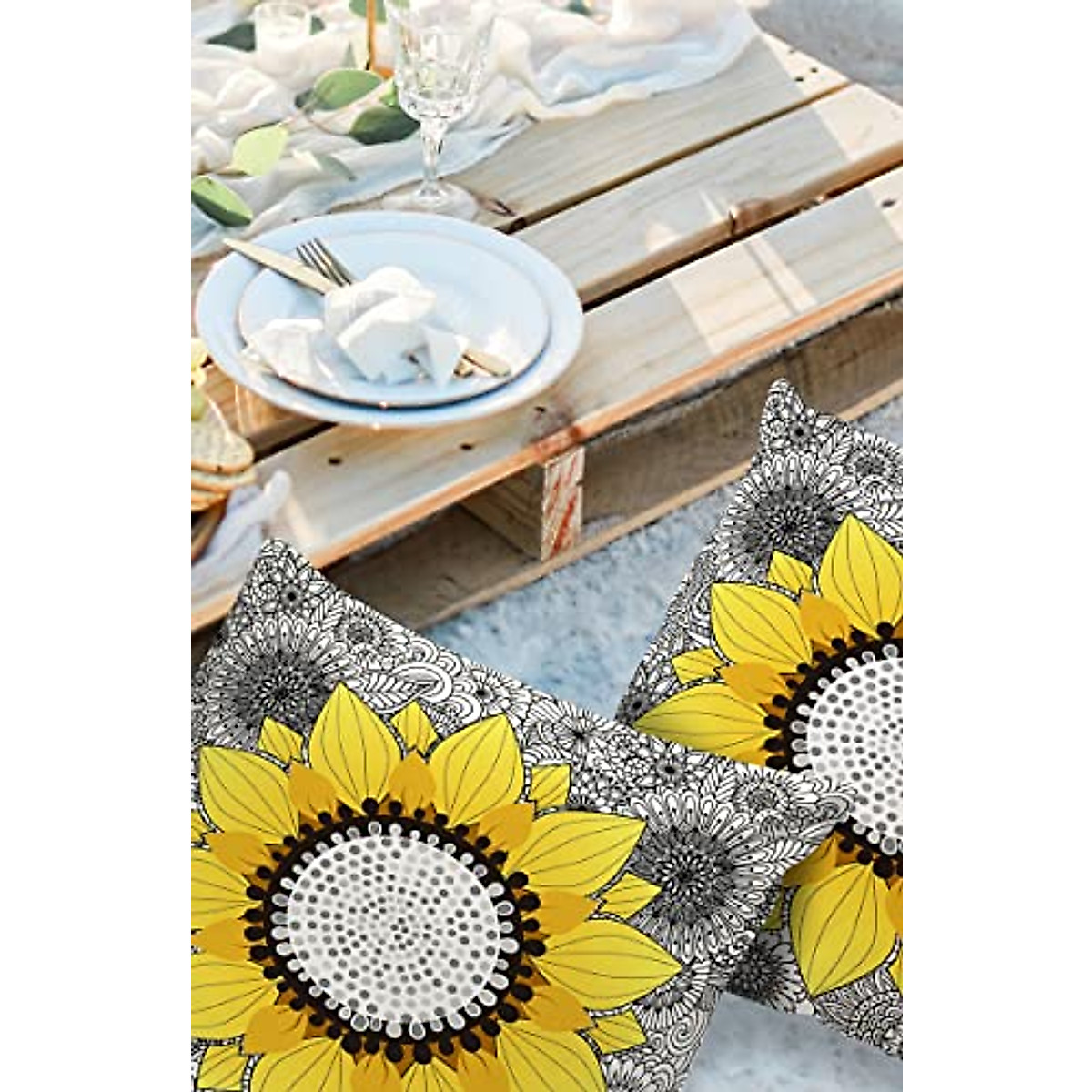 Pack of 2 Outdoor Waterproof Pillow Covers 20x20 inch Mandala and Sunflower Flower Geometry Pattern Throw Pillow Covers Decorative Cushion Covers for Patio Garden Tent