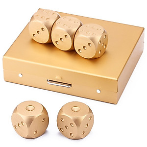 eoocvt 5 in 1 Precision Aluminum Alloy Solid Metal Dices Poker Party Game Toy Portable Dice Man Boyfriend Gift (Gold Square)