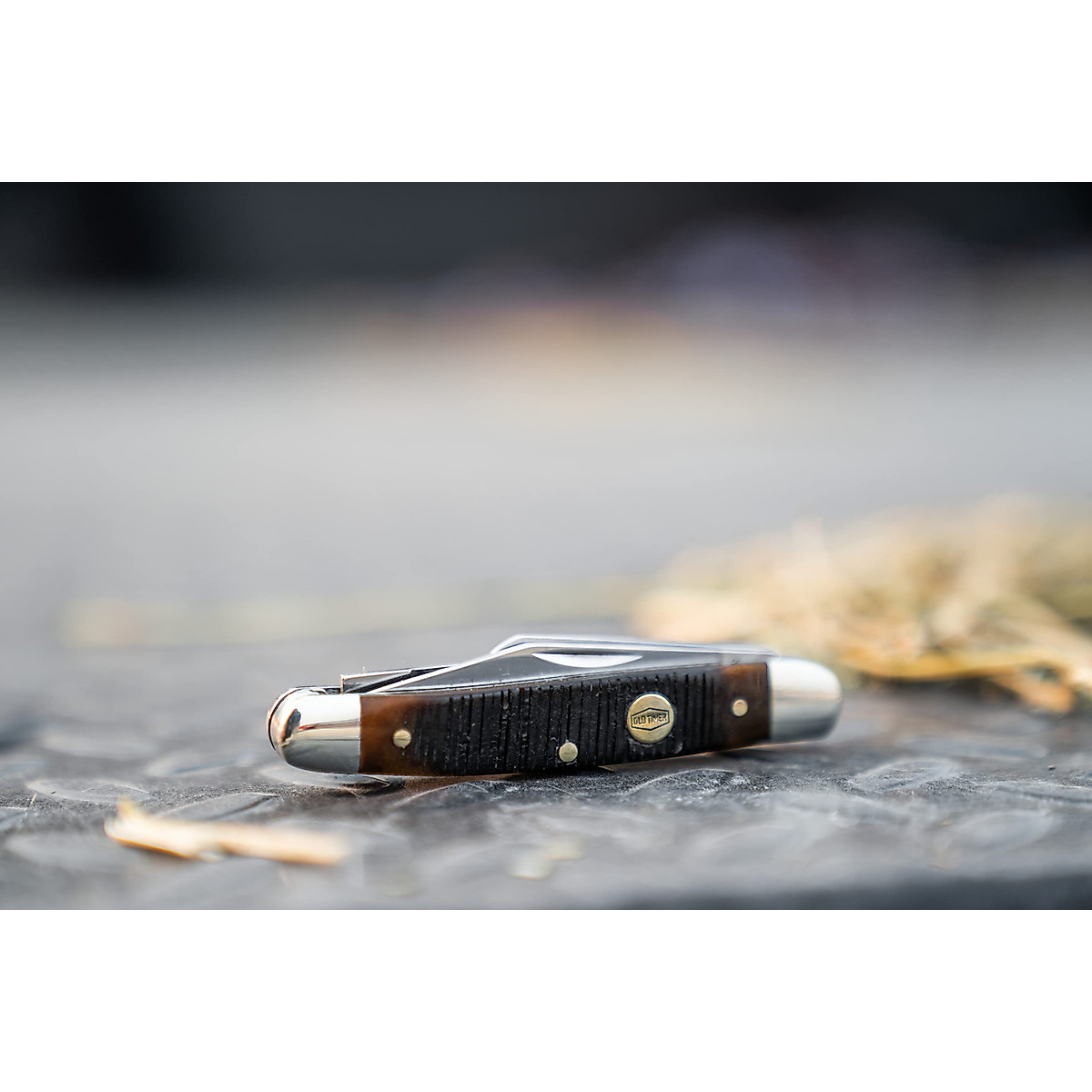 Old Timer Generational USA Series 34OTG Middleman Traditional Folding Pocket Knife with Stainless Steel Clip Point Blade, Sheepsfoot Blade, Pen Blade, Bone Handle, and Made in USA for EDC, and Outdoor