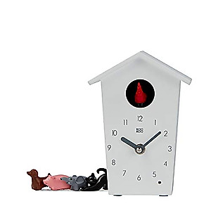 KOOKOO AnimalHouse white, small cuckoo clock with 5 farm animals sounds (natural field recordings)