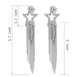 Women’s Tassel Earrings Star Ear Stud Pave Crystal Dangle Earrings Boho Waterfall Beaded Fringe Drop Earring