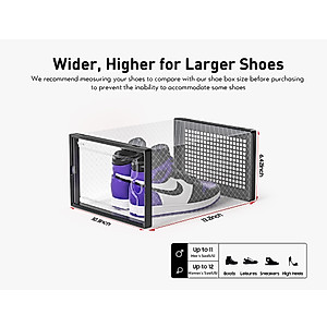 Kuject Large Shoe Organizer Storage Boxes for Closet, Fit Size 11, Clear Plastic Stackable Sneaker Containers Bins with Lids, Great Substitute for Shoe Rack, Space Saving for Entryway, Black, 12 Pack