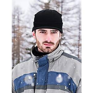 SATINIOR Men's Knit Cap with Brim Beanie Hat Warm Thick Hat for Outdoor (Black, Dark Gray, 2)