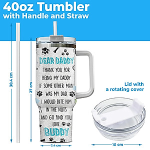 Hyturtle Personalized Picture Dog Dad 40oz Tumbler with Handle and Straw Gifts for Dog Lovers, Funny Father's Day Cup Gifts For Men, Best Gift Ideas for Fur Dad Stainless Steel Travel Cup With Lid
