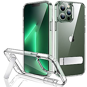 JETech Kickstand Case for iPhone 13 Pro Max, 6.7-Inch, Support Wireless Charging, Slim Shockproof Bumper Phone Cover, 3-Way Metal Stand (Clear)