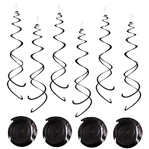 Black Party Swirl Decorations Foil Swirl Hanging Decoration 30Pc Plastic Streamer for Ceiling 22"